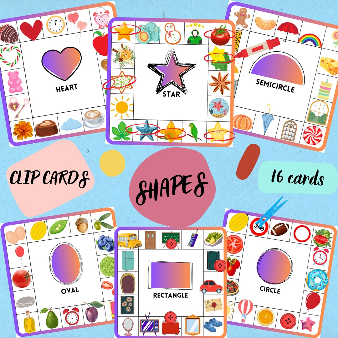 Shape Matching Activity for Kids | Preschool & Kindergarten Clip Cards ...