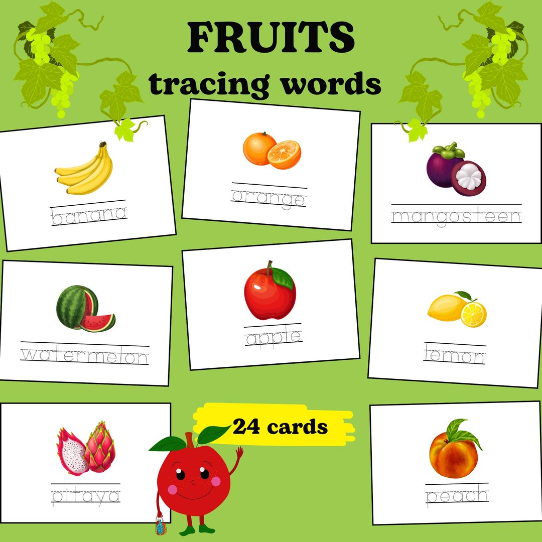 Tracing Sight Words Flashcards for Kids - Fruits Vocabulary for ...