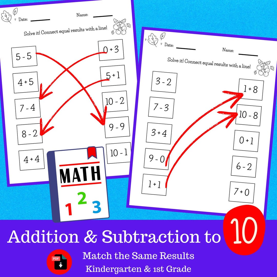 Addition Subtraction Matching Worksheets | Equal Sums & Differences ...