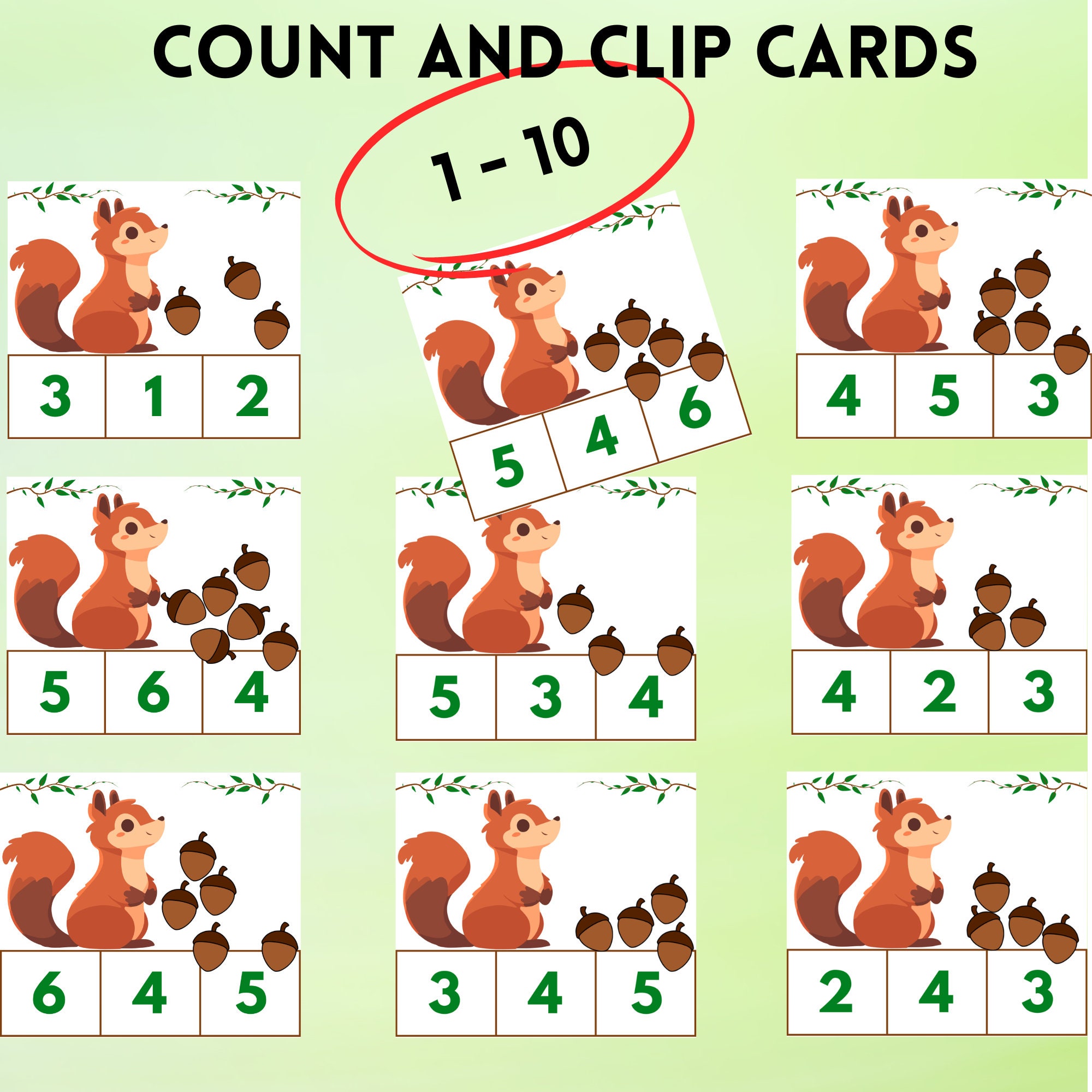 Numbers 1-10 Flashcards - Count and Clip Cards, Fall Montessori Math ...