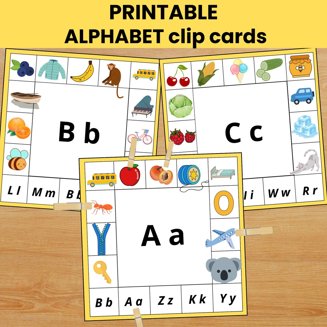 Alphabet Phonics Beginning Sounds Clip Cards, Clothespin Game ...