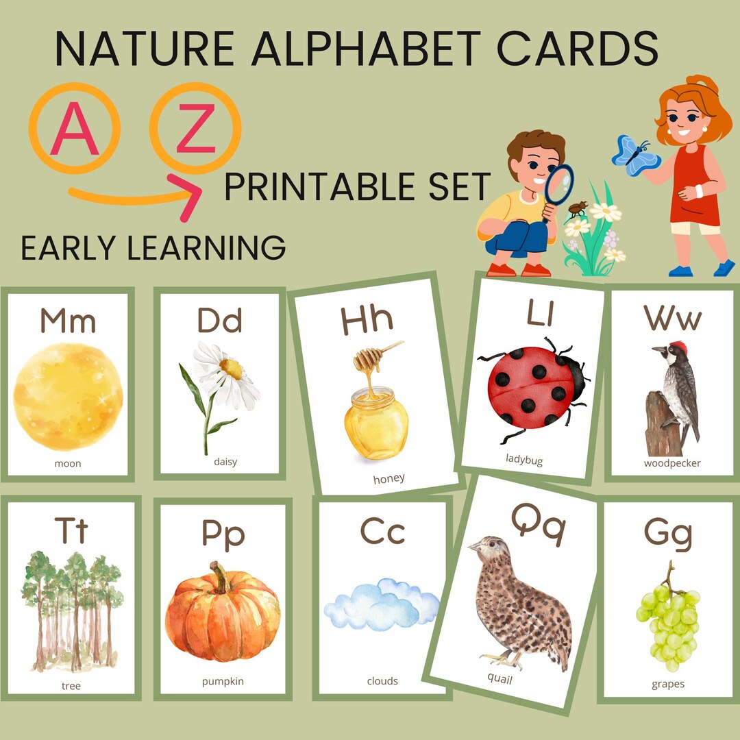Nature ABC Cards | Printable Alphabet Flashcards for Kids - Etsy