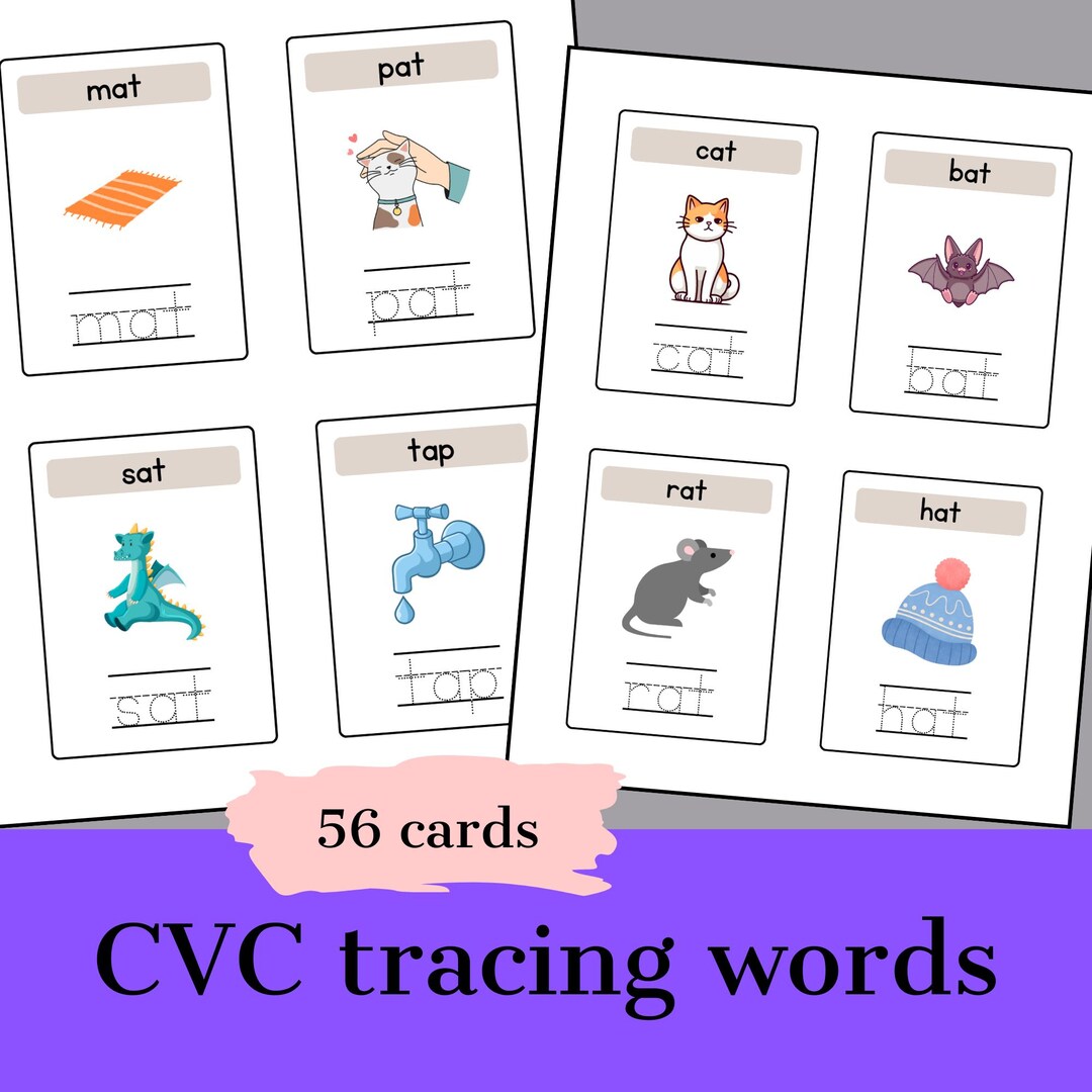 CVC Word Tracing Cards | Montessori Handwriting Practice for Preschool ...