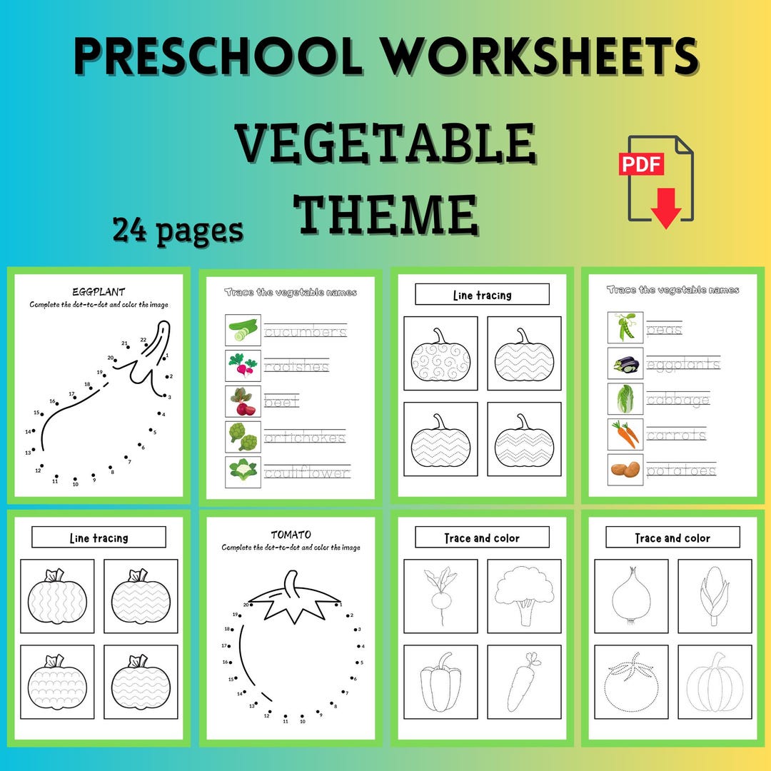 Vegetable Preschool Worksheets | Printable Activity Pack | Tracing ...