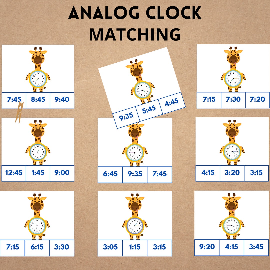 Telling Time Clip Cards for Kindergarten | Analog Clock Matching Task ...