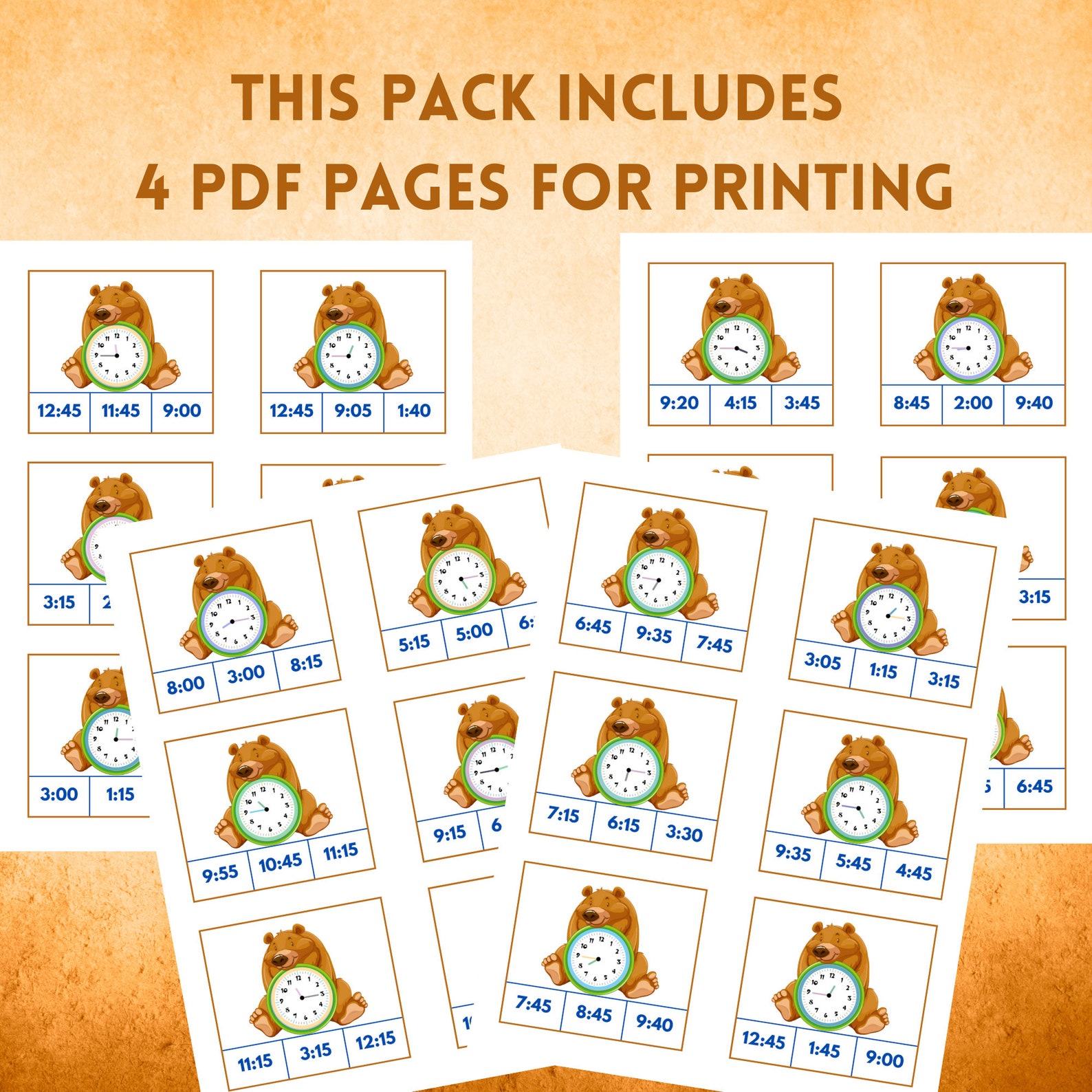 Bear Analog Telling Time Clip Cards, Homeschool Resources, Printable ...