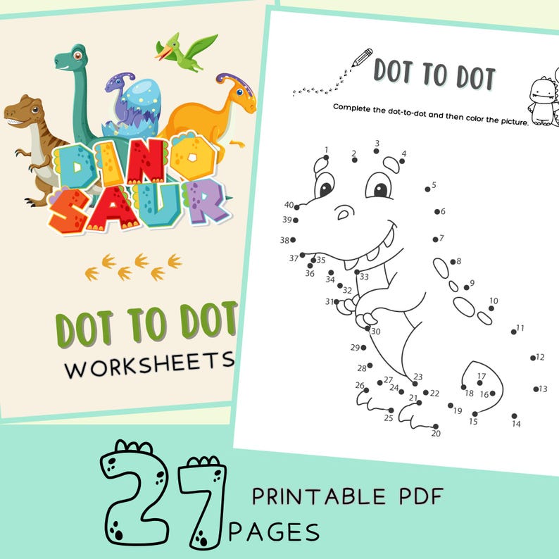 Dinosaur Dot to Dot Printable PDF | Connect the Dots Worksheets for ...