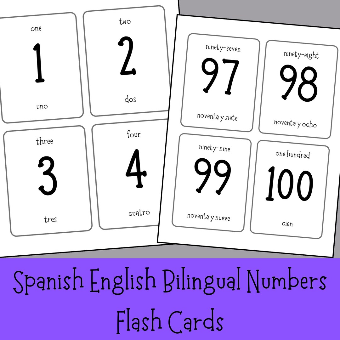 Bilingual Learning Flashcards: Spanish English Numbers 1-100 ...