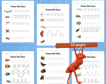 Bugs Pre-writing Line Tracing Insects Butterflies Toddler Preschool ...