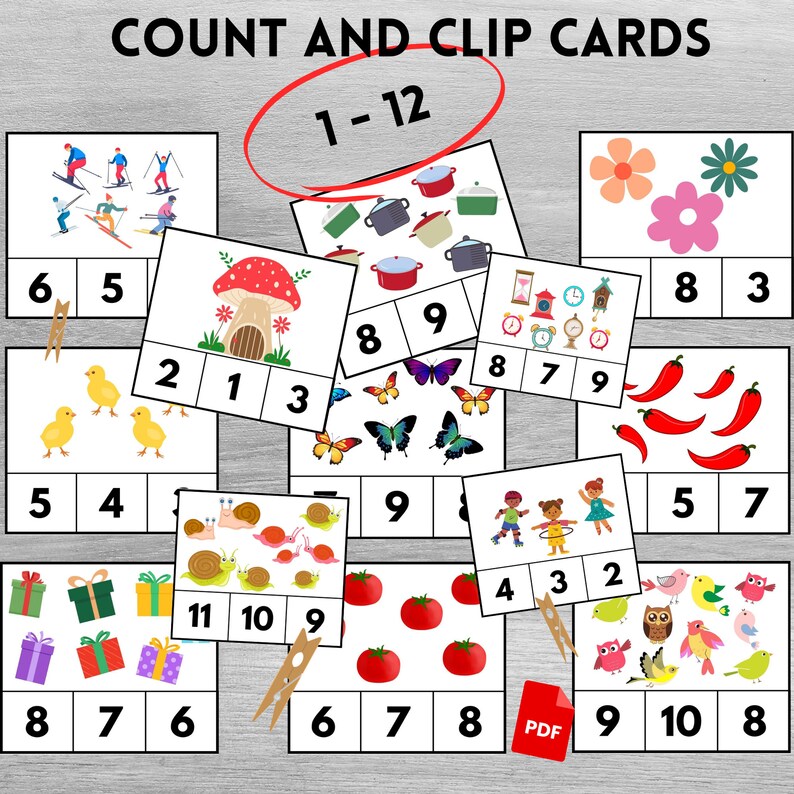 Math Flashcards: Count and Clip Cards 1-12 for Preschool Math ...