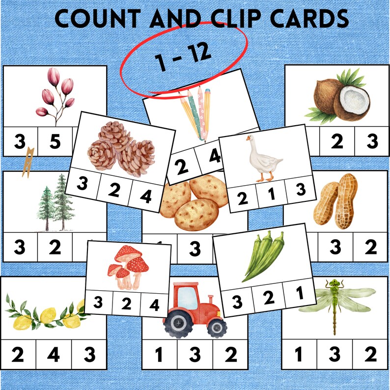 Preschool Counting Clip Cards Printable | Number Learning for Kids - Etsy