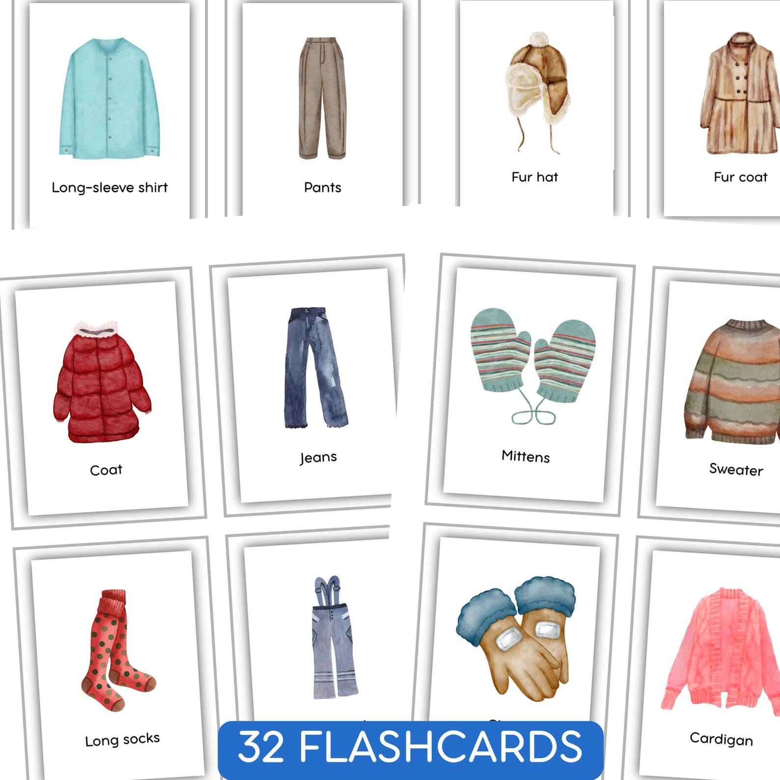 Kids Winter Clothing Cards | Printable Vocabulary Flashcards for ...