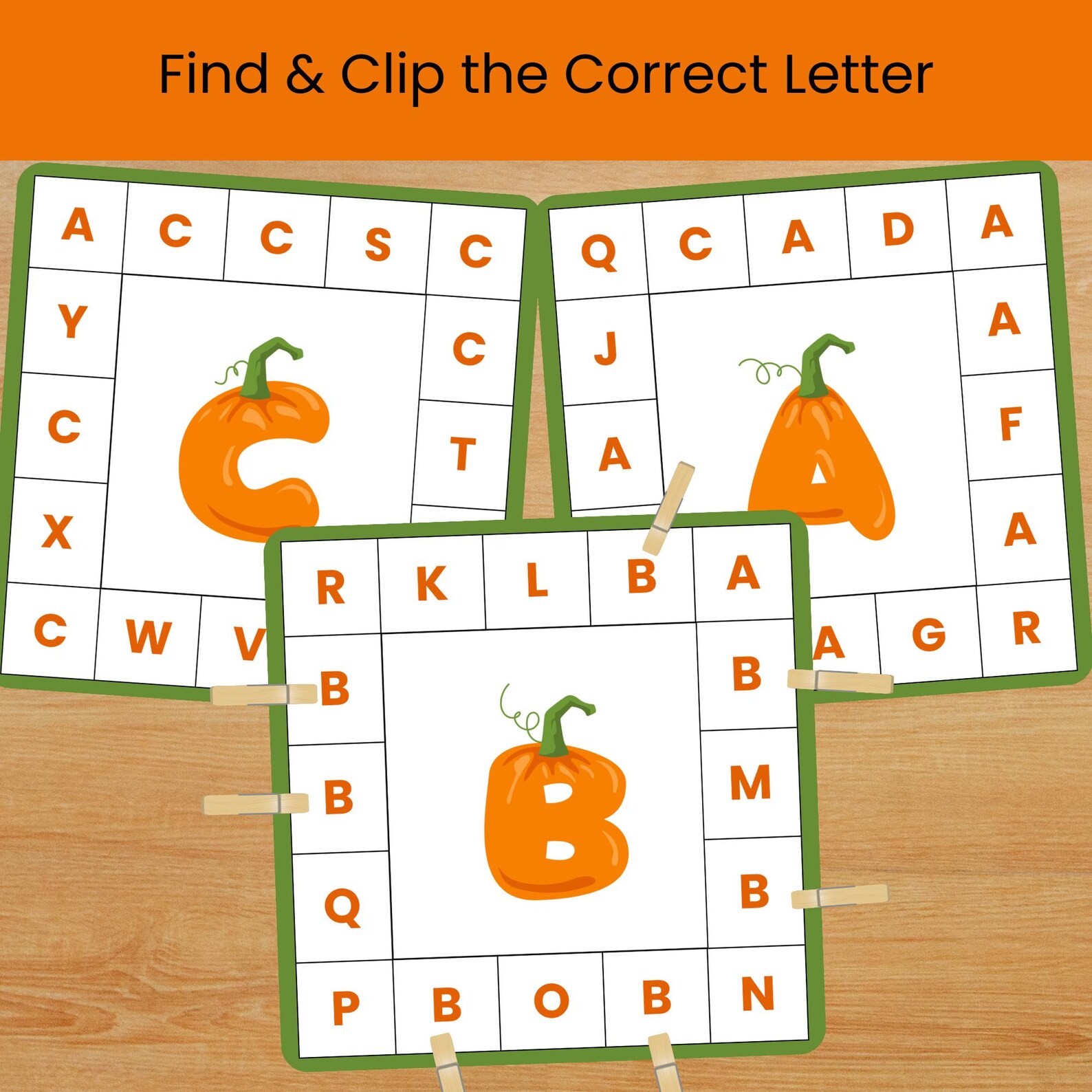 Pumpkin Alphabet Clip Cards: Uppercase Letter Matching for Preschool - Etsy