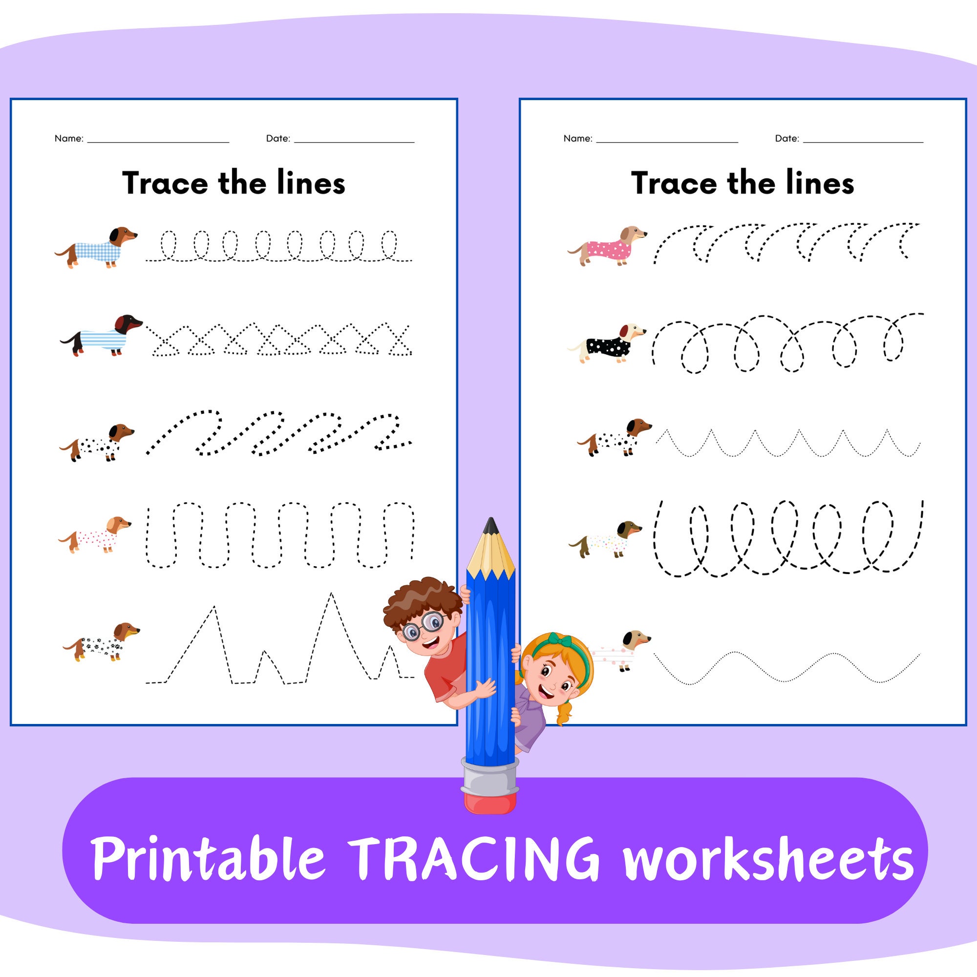 Pre Handwriting Line Tracing Worksheets, Pet Theme, Preschool Printable ...