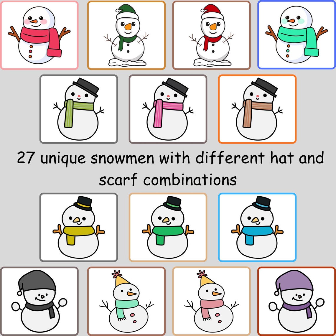 Snowman Color Matching Cards Printable Winter Activity for Kids PDF - Etsy