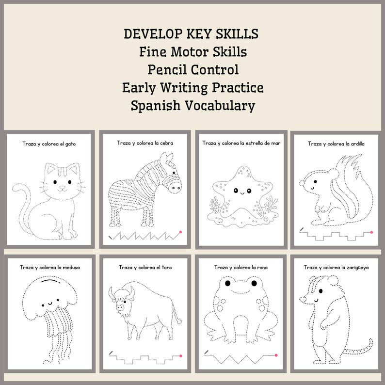 Spanish Tracing Worksheets Animals | Preschool Printable PDF | Fine ...