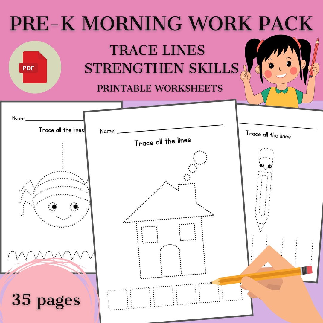 Pre-k Morning Work Printables | Tracing Lines Worksheets PDF for Pencil ...