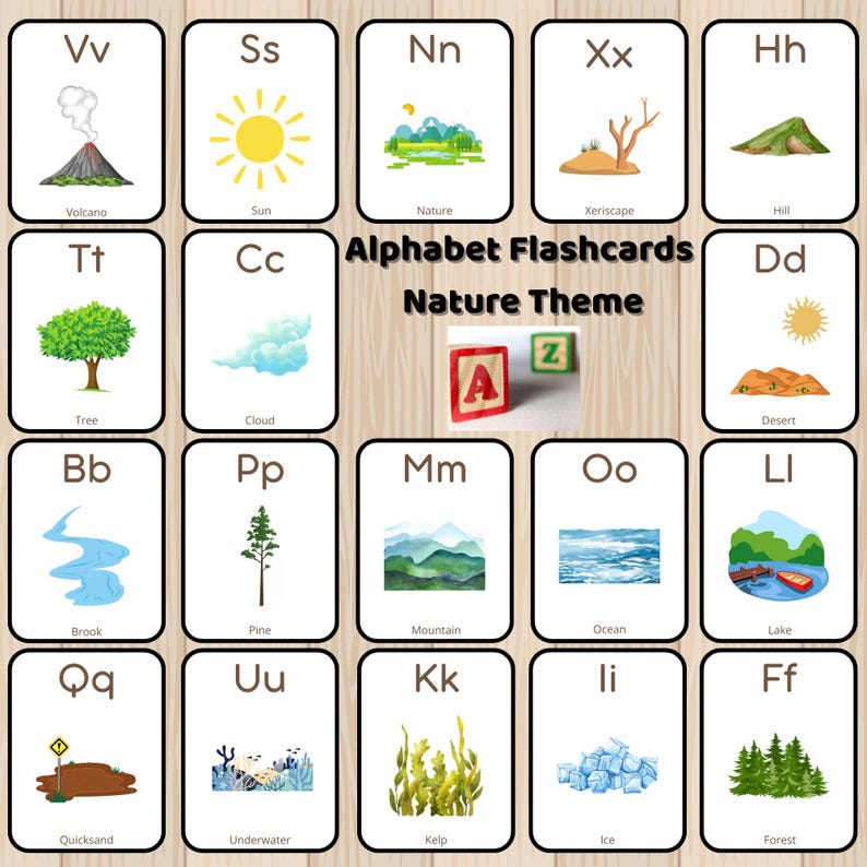 Nature Alphabet Flashcards A-Z | Printable ABC Cards for Preschool ...