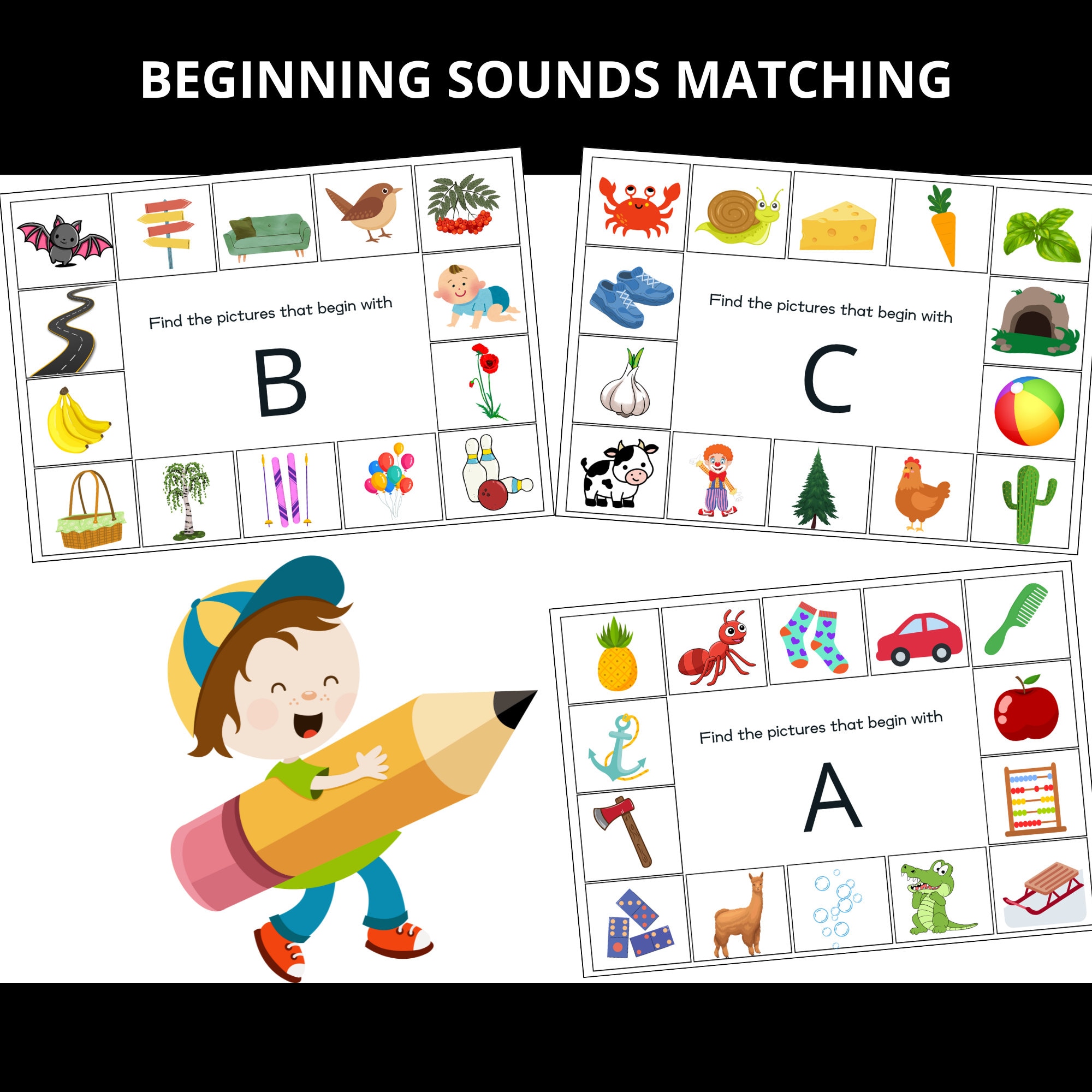 Beginning Sound Picture Matching Cards, Printable for Teaching Letter ...