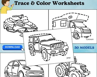 Transportation Trace and Color Worksheets - Etsy