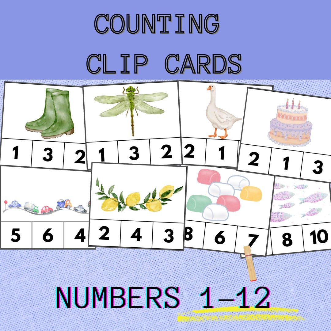 Preschool Counting Clip Cards Printable | Number Learning for Kids - Etsy