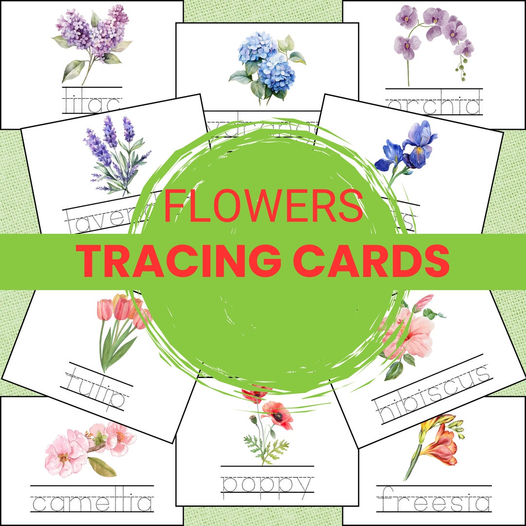 44 Printable Trace the Words Flowers Cards, Kindergarten Sight Word ...