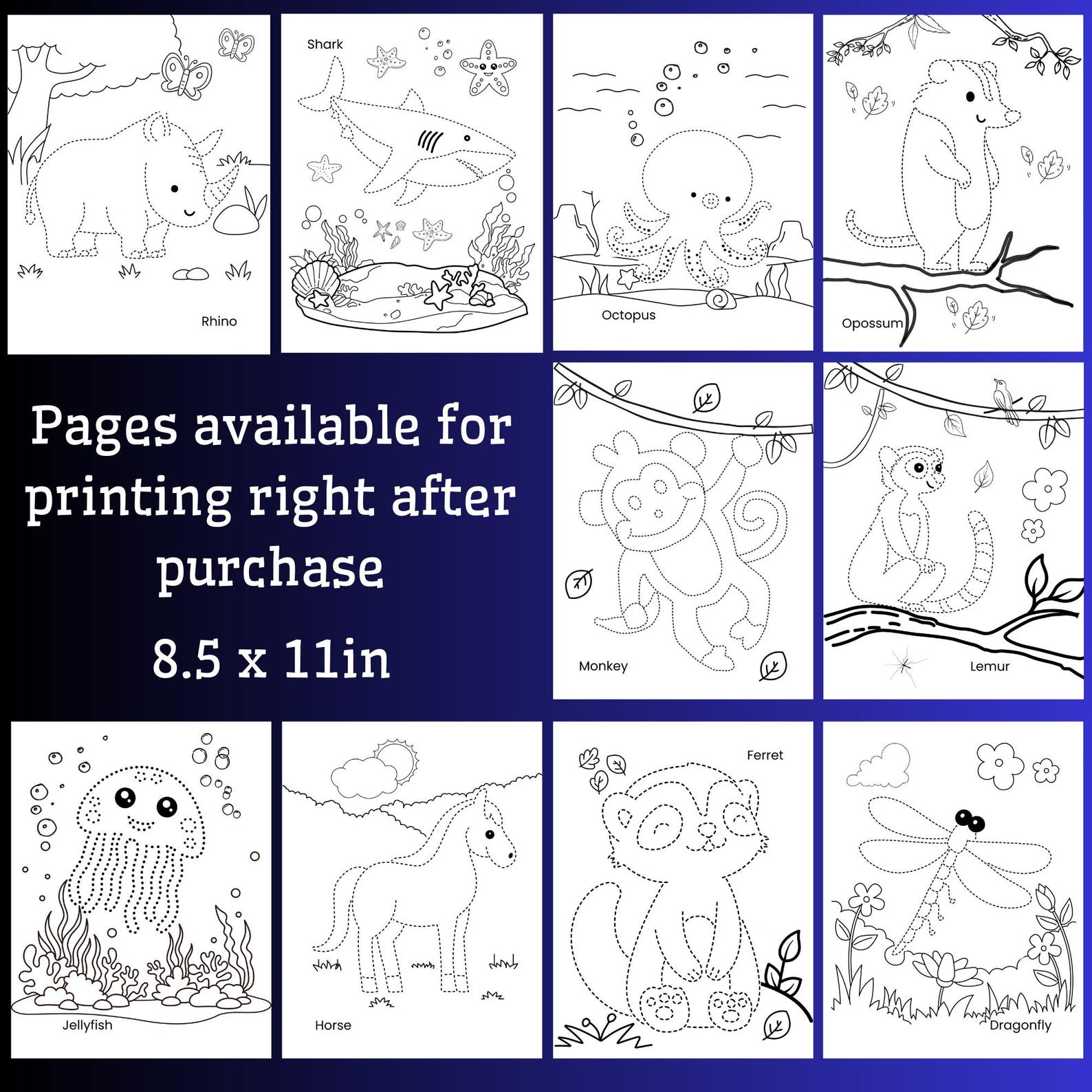 Trace and Color Worksheets for Kids | 20 Printable Fine Motor Pages for ...