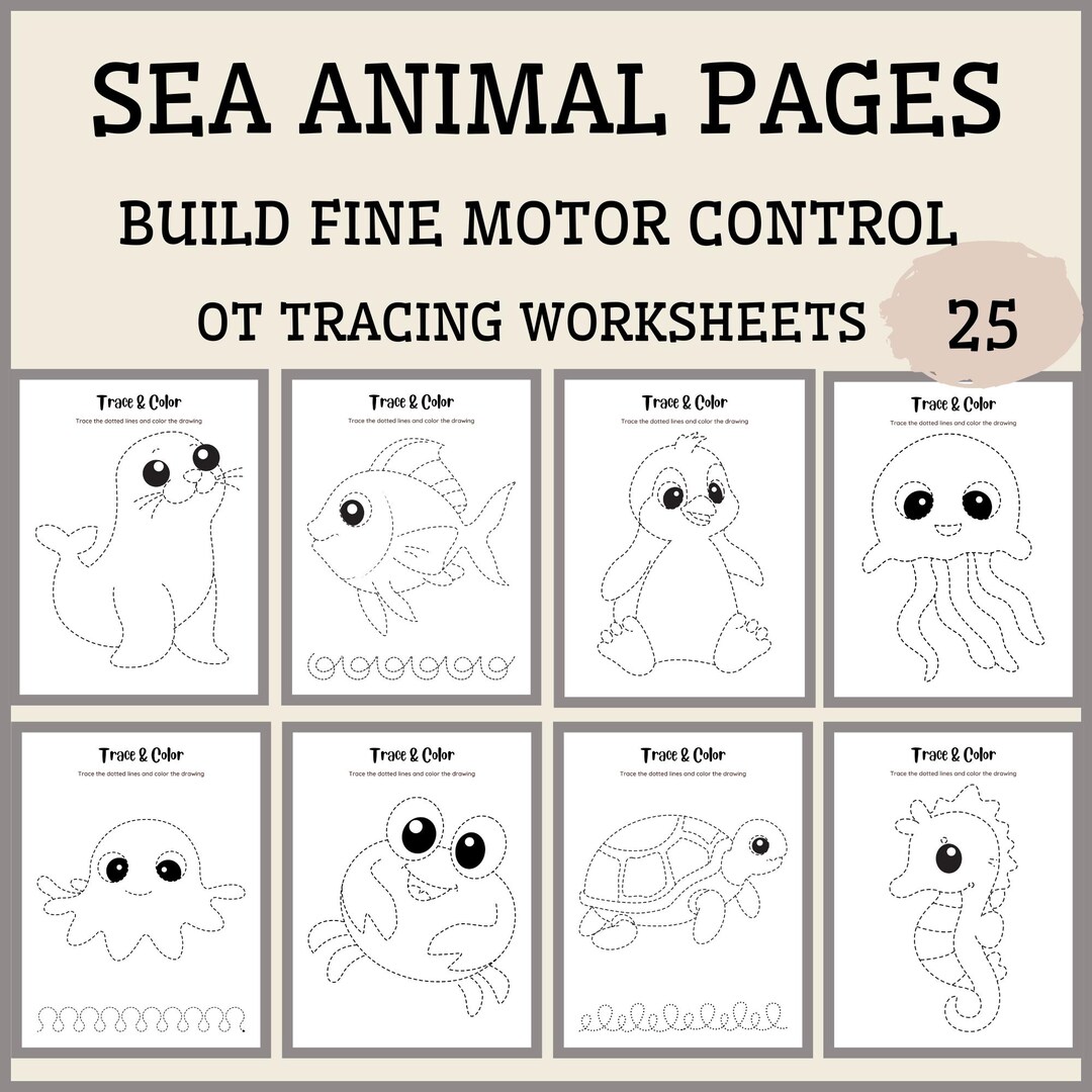 OT Tracing Worksheets for Kids | Sea Animal Pencil Control | Fine Motor ...