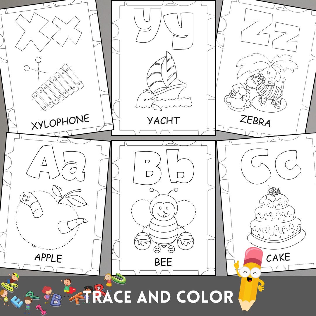 Trace and Color Alphabet Coloring & Line Tracing Pages for Preschool - Etsy
