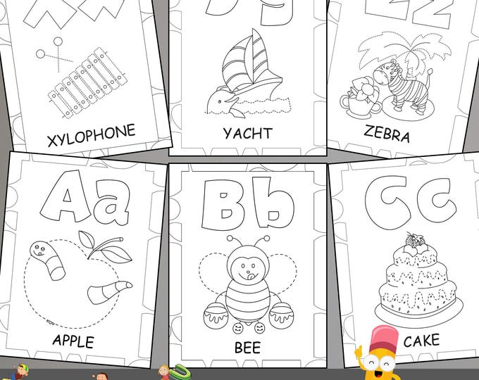 26 Printable ABC Tracing, Coloring Worksheets Preschool Kindergarten ...