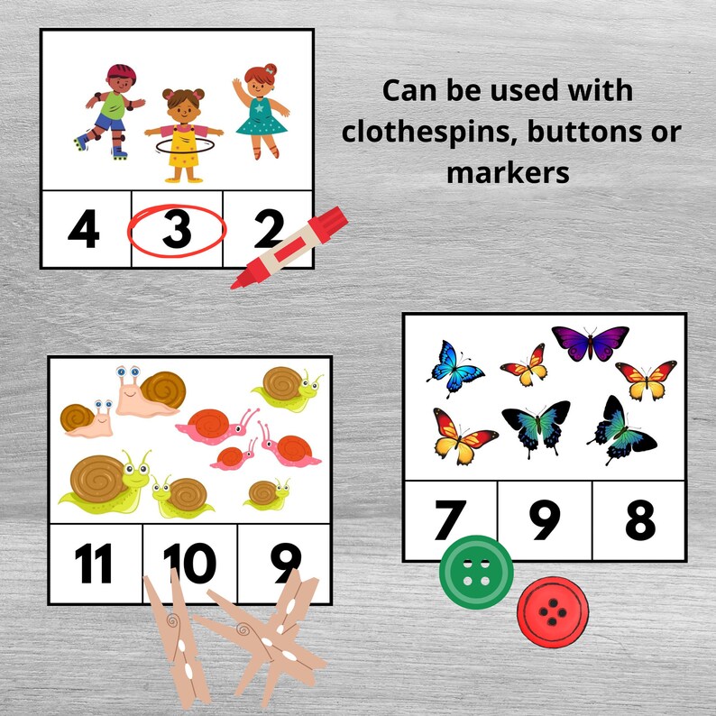 Math Flashcards: Count and Clip Cards 1-12 for Preschool Math ...