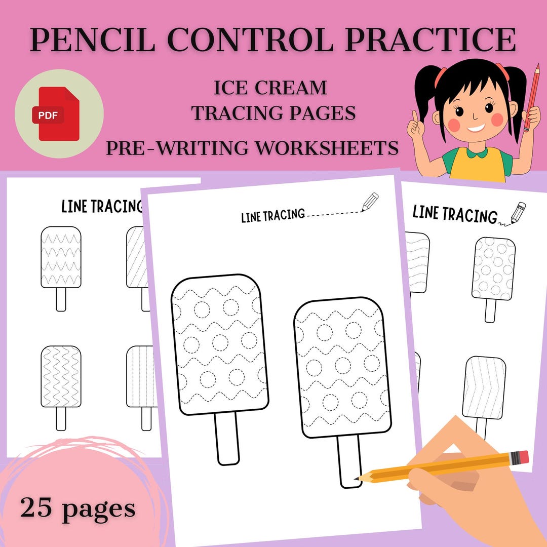 Pencil Control Tracing Worksheets | Ice Cream Fine Motor Activity | Pre ...