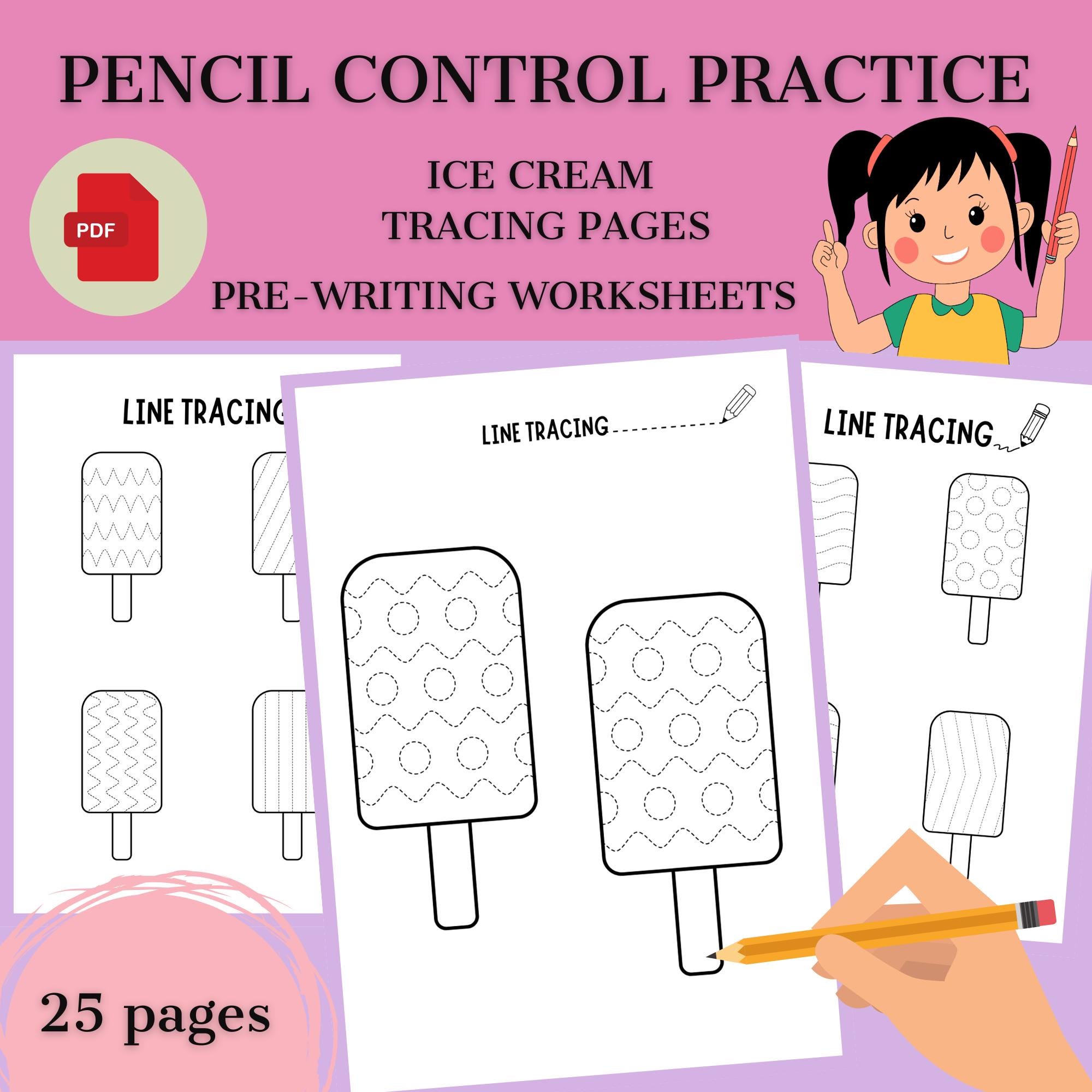 Pencil Control Tracing Worksheets for Toddlers | Ice Cream Fine Motor ...