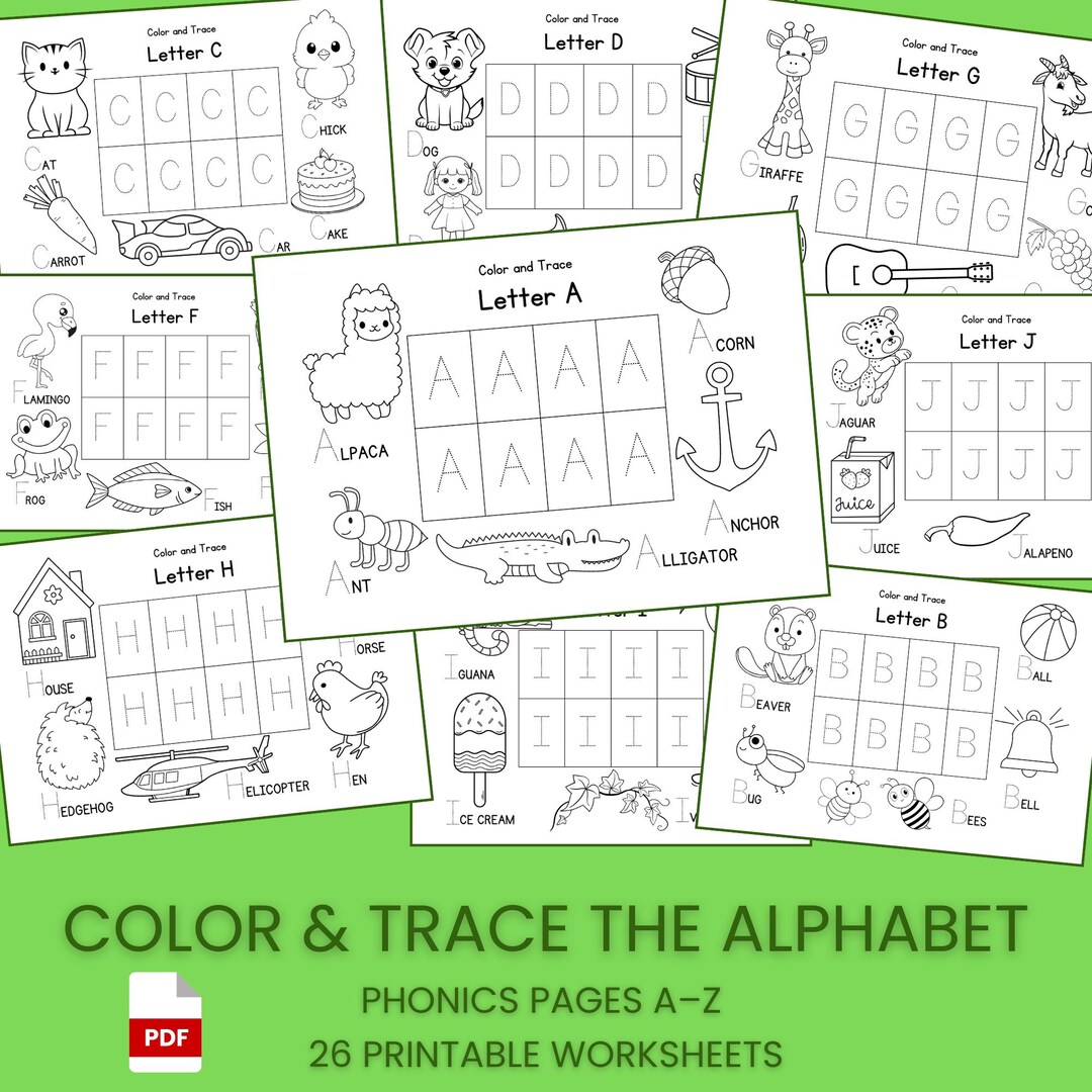 Phonics Coloring Pages With Letter Tracing | A–Z Printable Alphabet ...