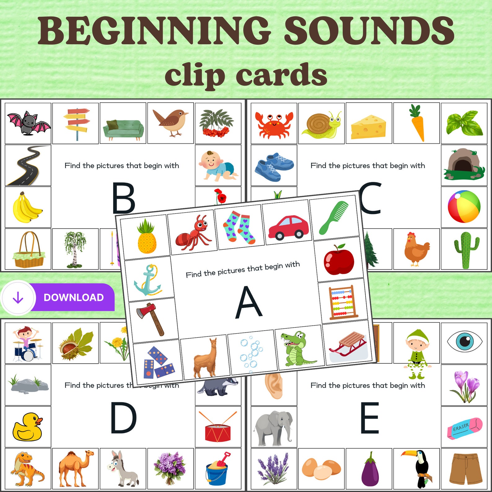 Preschool Phonics Cards: A to Z Letter Sounds & Beginning Sounds Clip ...