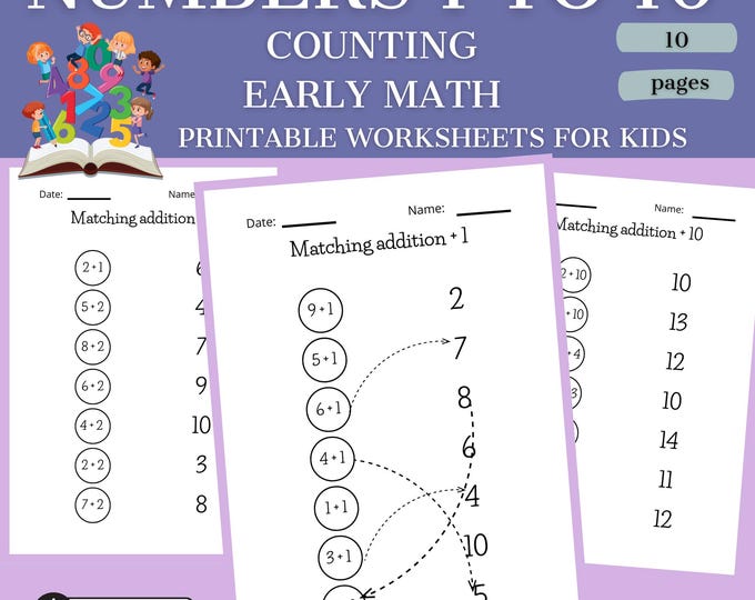 20 Printable Addition Worksheets Numbers 1-10 for Preschool ...