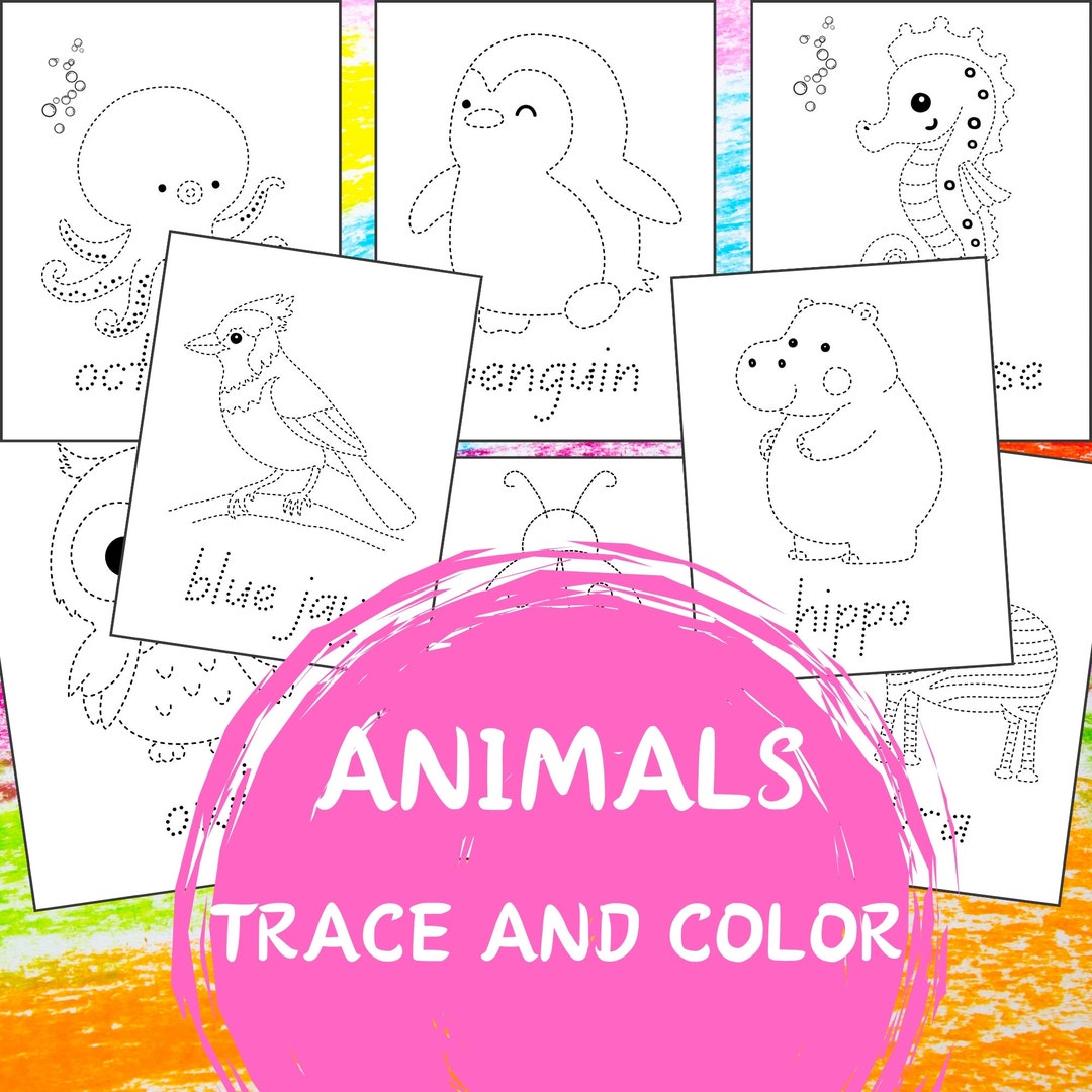 50 Tracing Worksheets, Printable Preschool Trace Pages, Animal Tracing ...