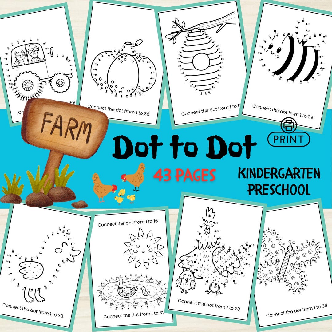 Farm Dot to Dot Worksheets: Connect the Dots Printable for Preschool - Etsy