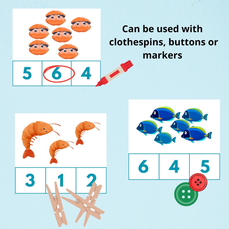 Ocean Match Activity | Numbers 1-10 Count & Clip Cards | Preschool Math ...