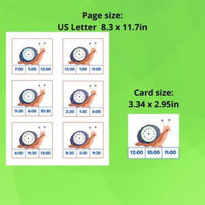 Kindergarten Math: Telling Time Clip Cards for Kids, Snail Analog Clock ...