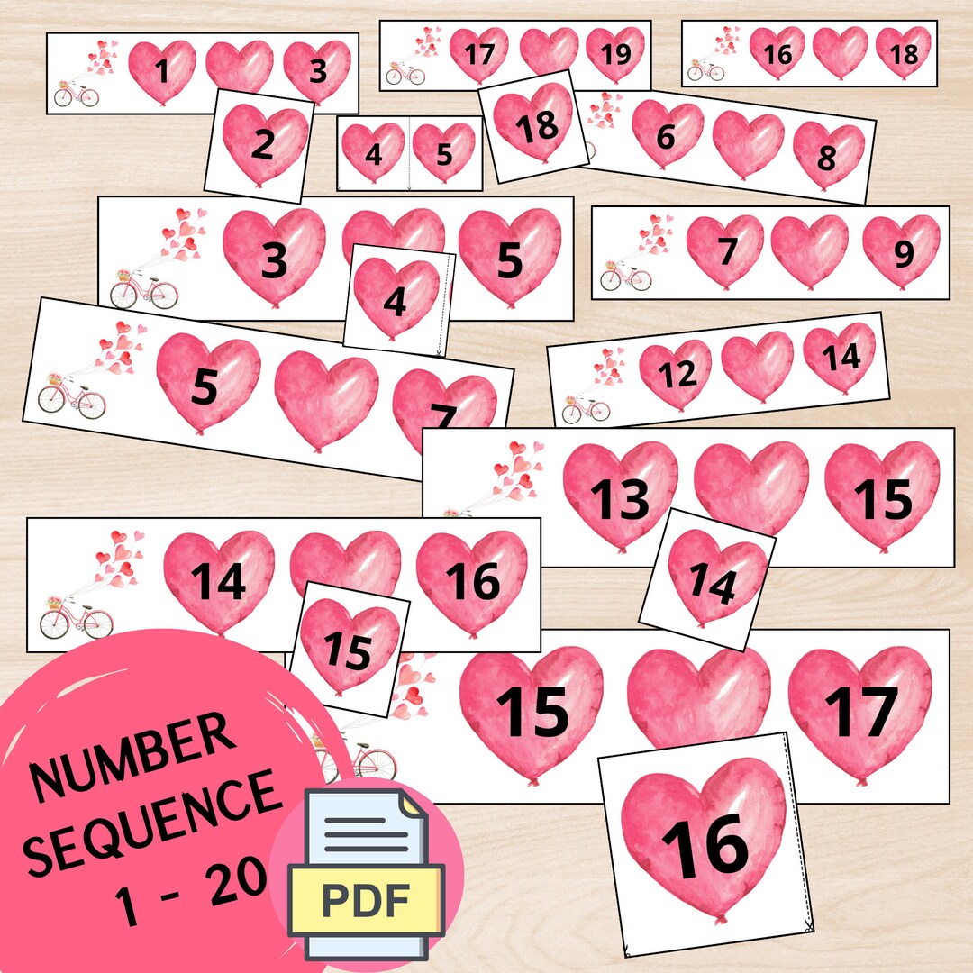 Number Sequence Worksheets 1-20, Valentine's Day Activity Pages, Heart ...