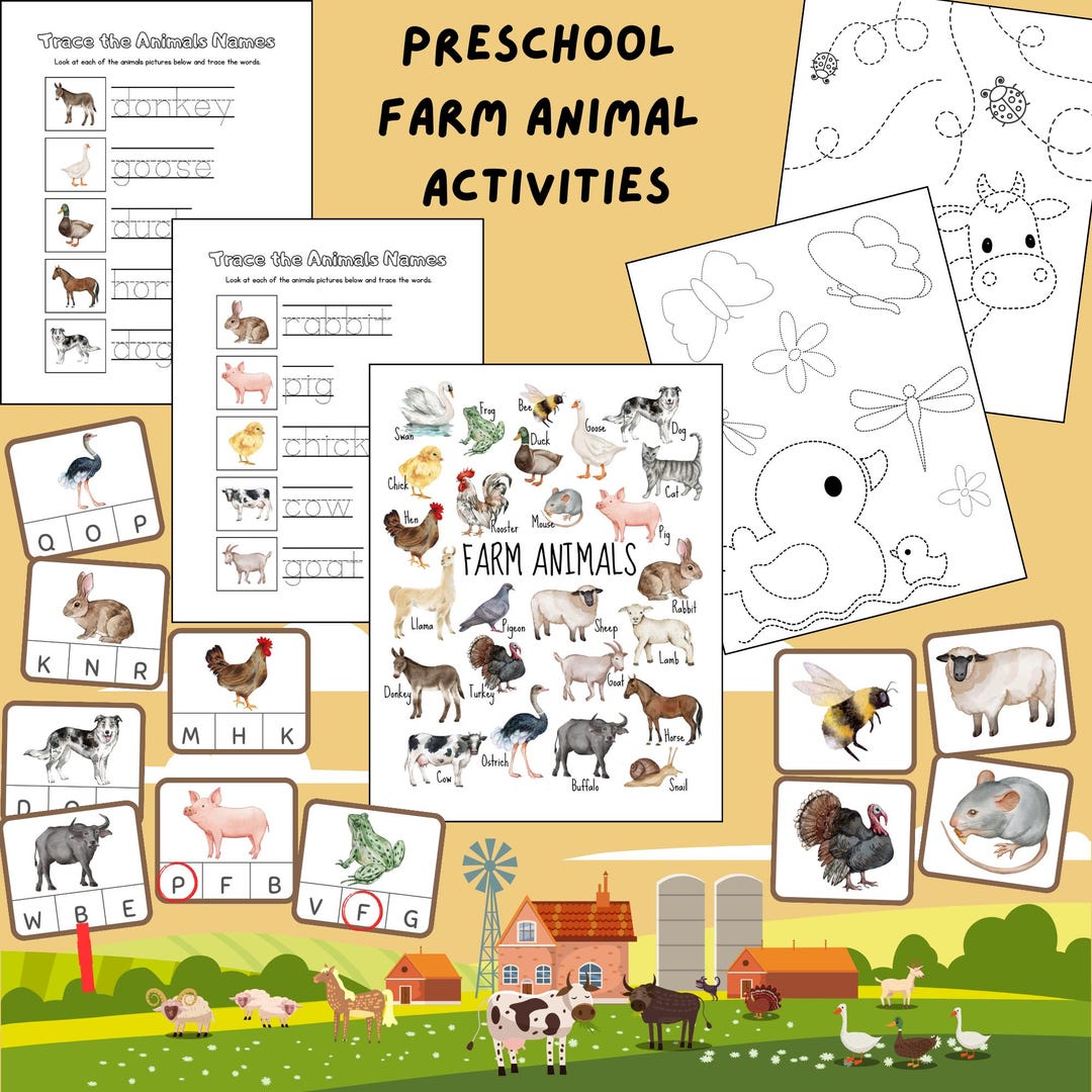 Farm Animal Activity for Preschool | Trace, Color, Match & Phonics ...