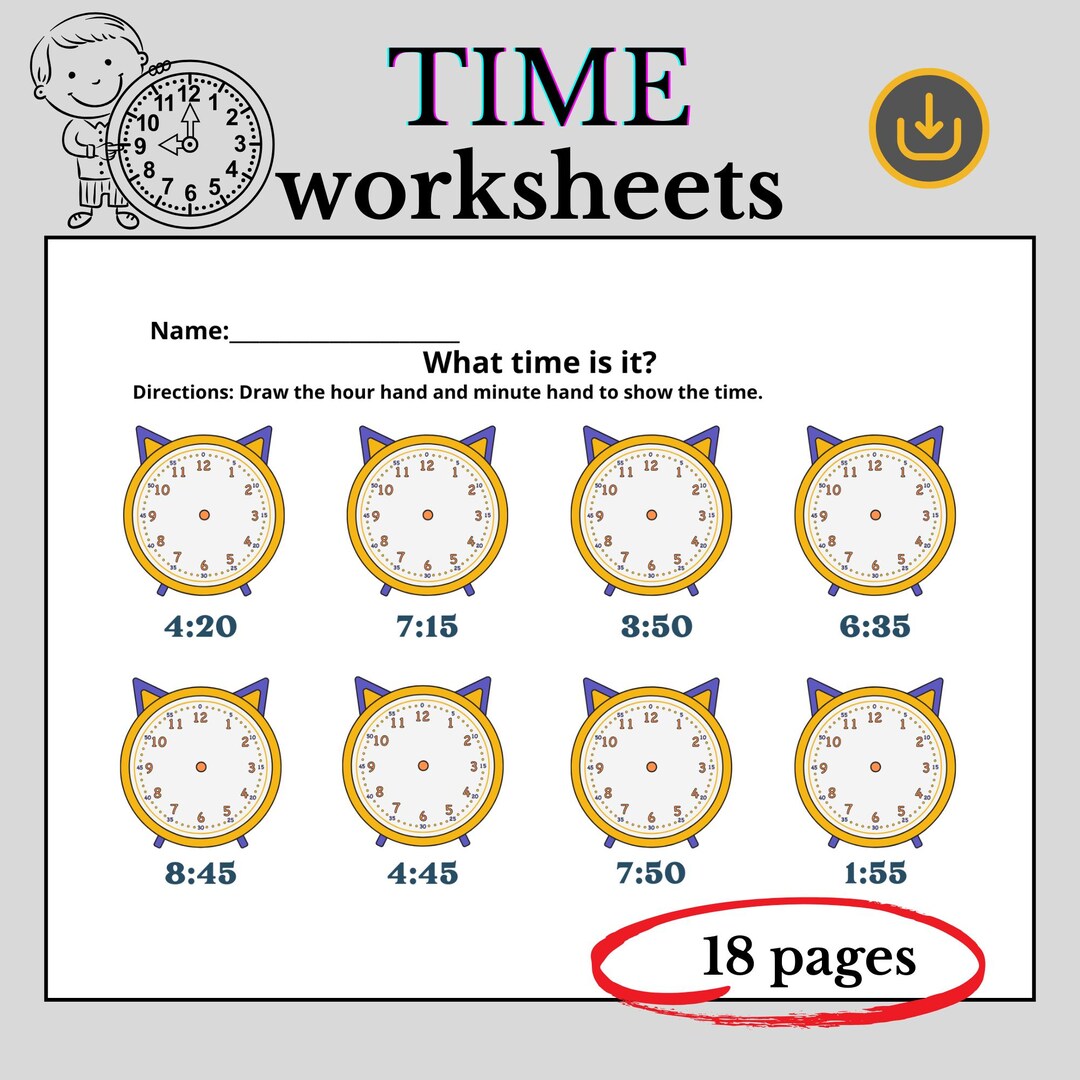 Learning Clock Worksheet for Kindergarten & First Grade Math - Teach ...