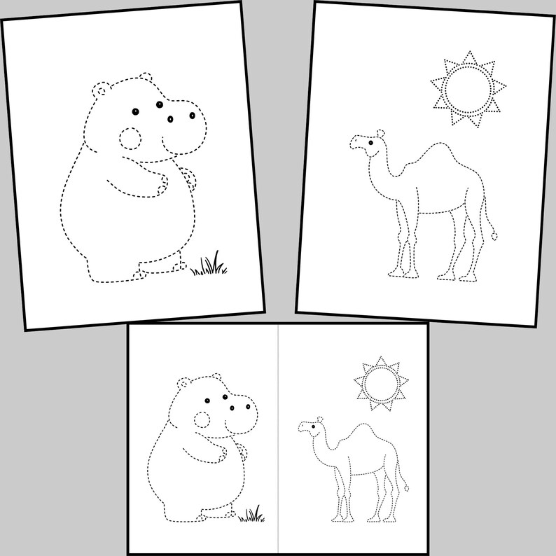 Printable Zoo Animal Coloring Pages | Trace & Color Worksheets for ...