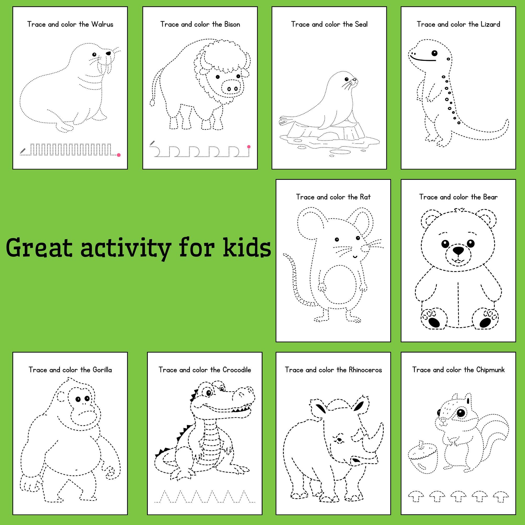 Animal Tracing & Coloring Pages | 60 Printable Worksheets With Line ...