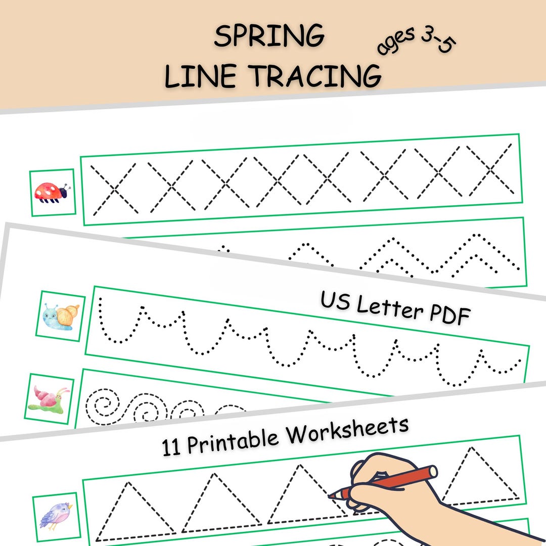 Spring Line Tracing Worksheets | Fine Motor & Prewriting (ages 3–5) - Etsy