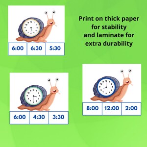 Kindergarten Math: Telling Time Clip Cards for Kids, Snail Analog Clock ...