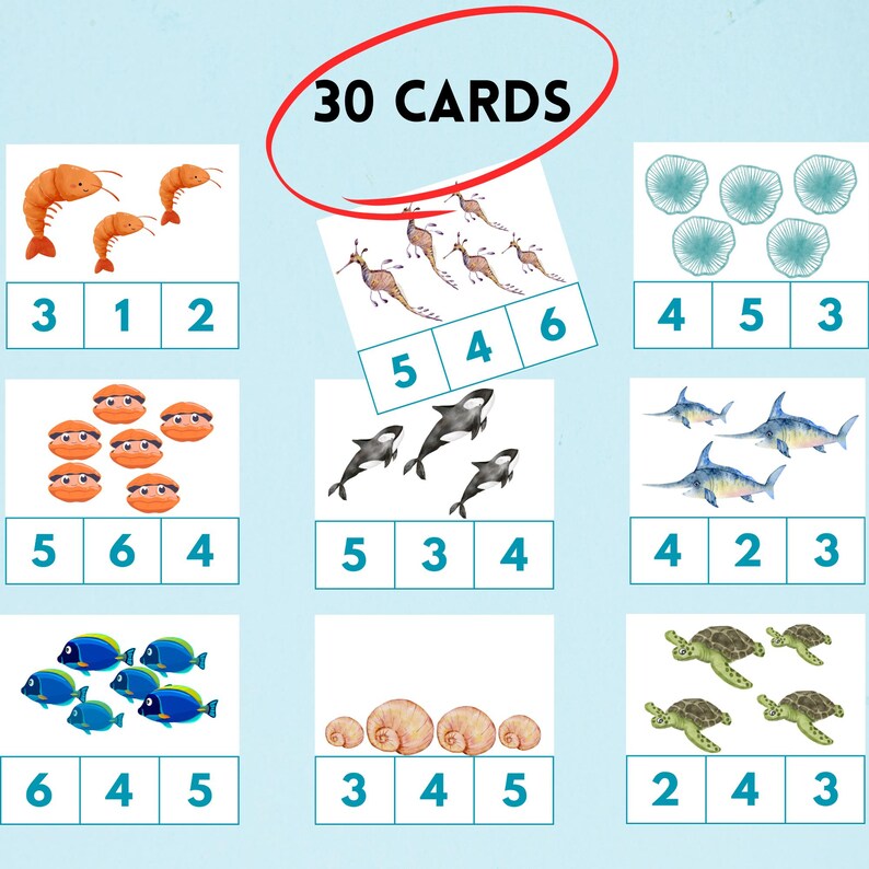 Ocean Match Activity | Numbers 1-10 Count & Clip Cards | Preschool Math ...