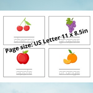 Fruit Words Tracing Flashcards for Kids, Fruit Vocabulary, Writing ...