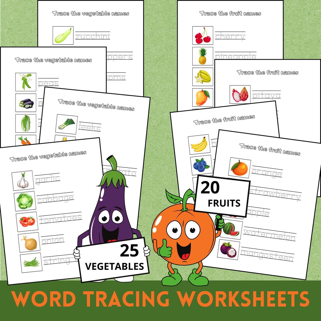 Fruits and Vegetables Word Tracing Worksheets | Preschool ...